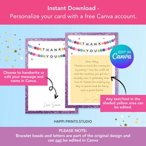 Editable Friendship Bracelet Printable Thank You Card, Thank You Card ...