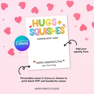 Squishy Valentine Classroom Exchange Card, Hugs and Squishes Tag ...