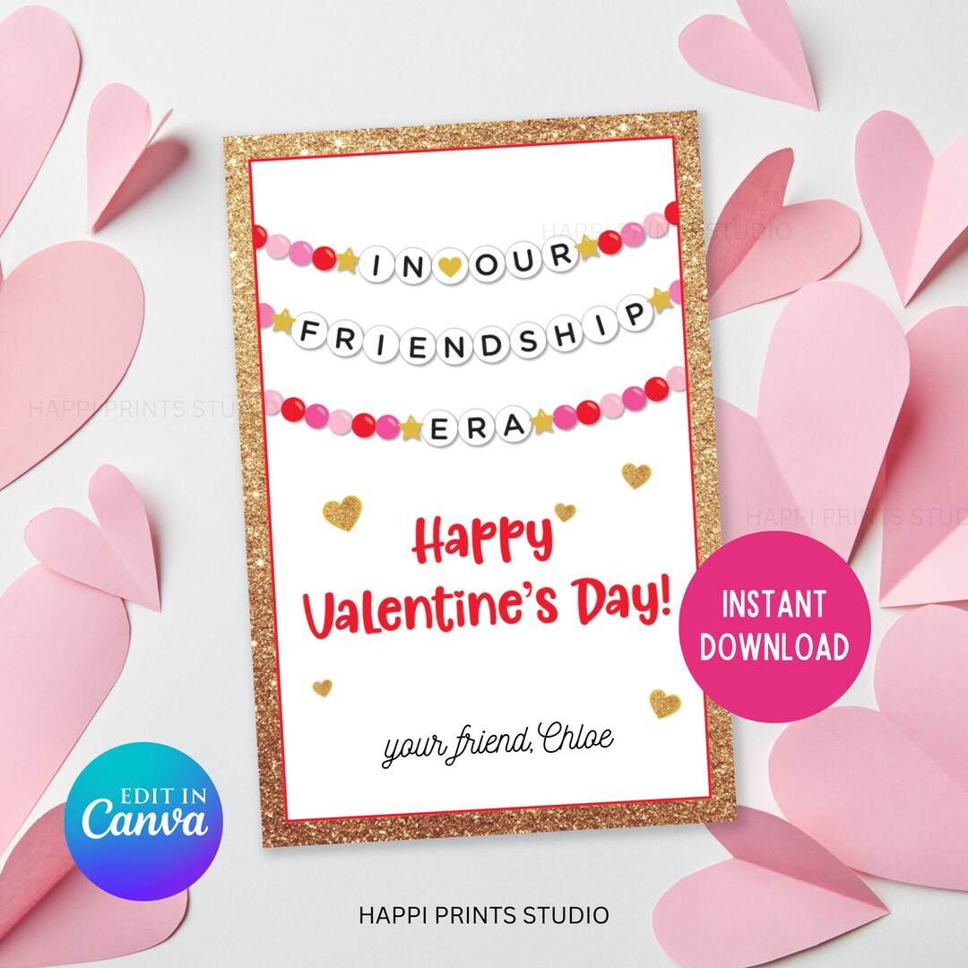 Friendship Bracelet Valentine Card, Glitter Valentine Classroom Card ...