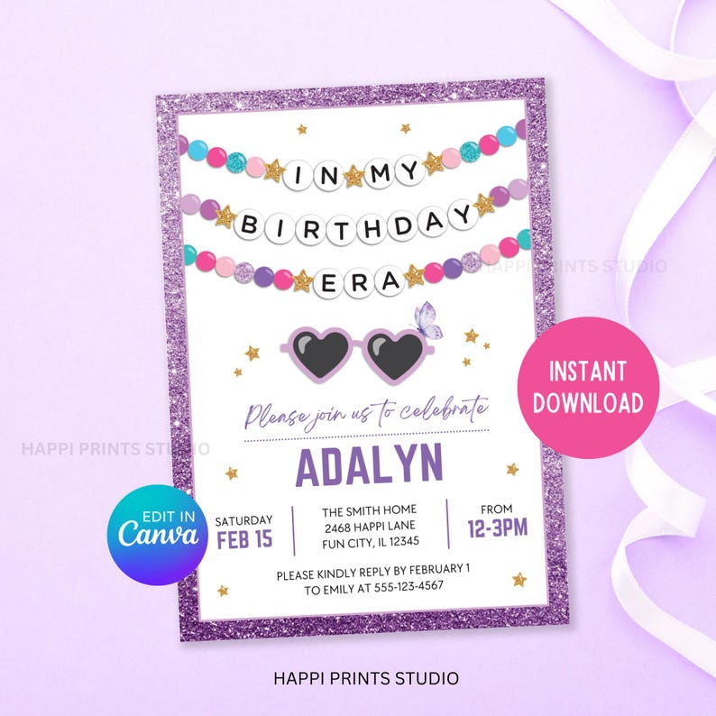 Tween Girl Eras Birthday Purple Invite, in My Birthday Era Digital ...