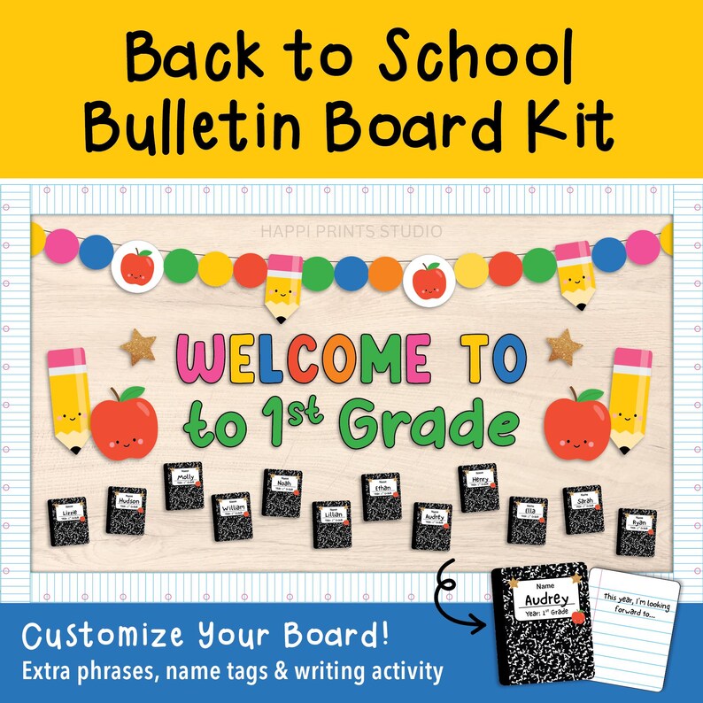 Composition Book Welcome Back to School Bulletin Board Kit, Apple ...