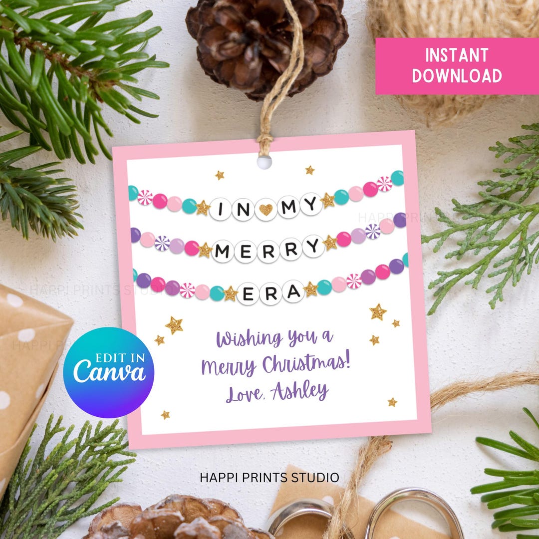 Pink Purple Peppermint in My Merry Era Christmas Gift Tag, Editable ...