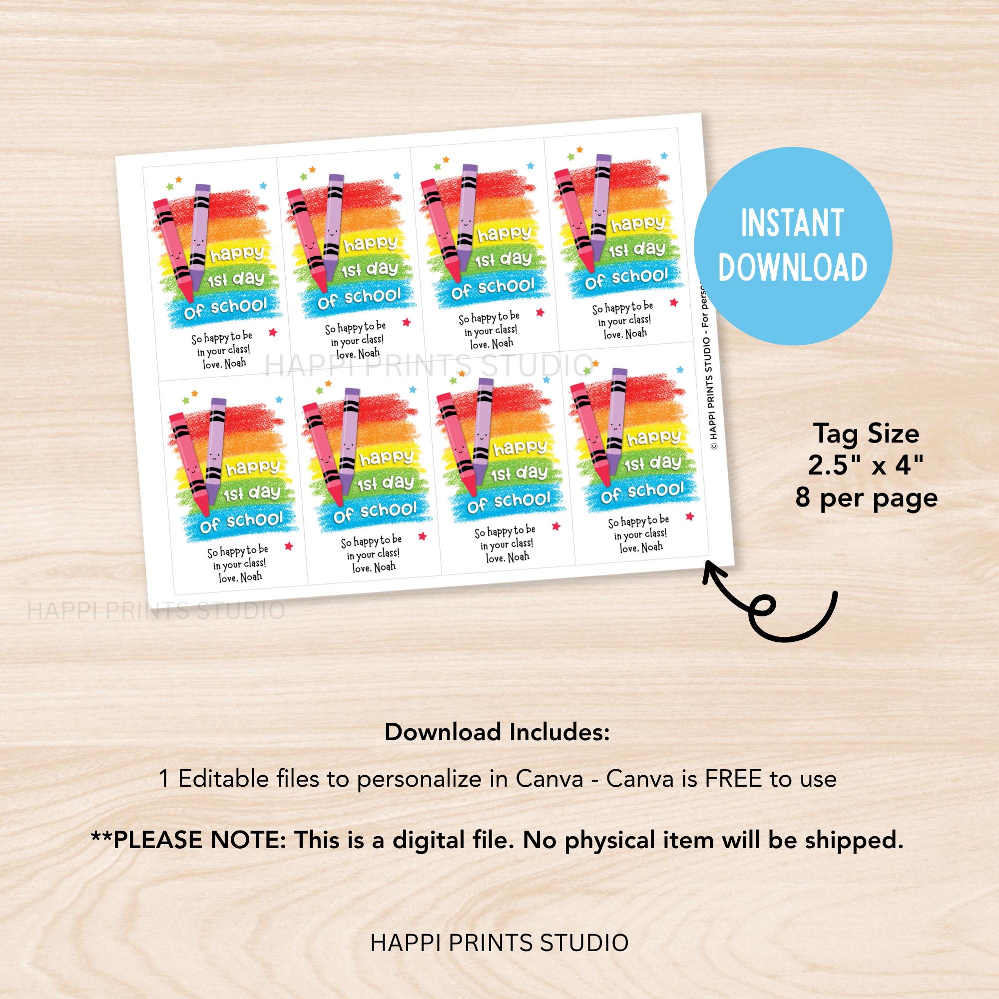 Happy First Day of School Crayon Rainbow Color Gift Tag, Back to School ...
