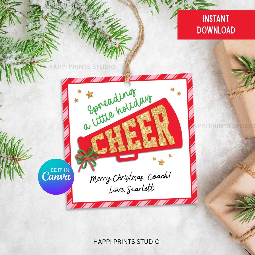 Spreading Holiday Cheer Christmas Cheer Gift Tag, Editable Cheerleader ...