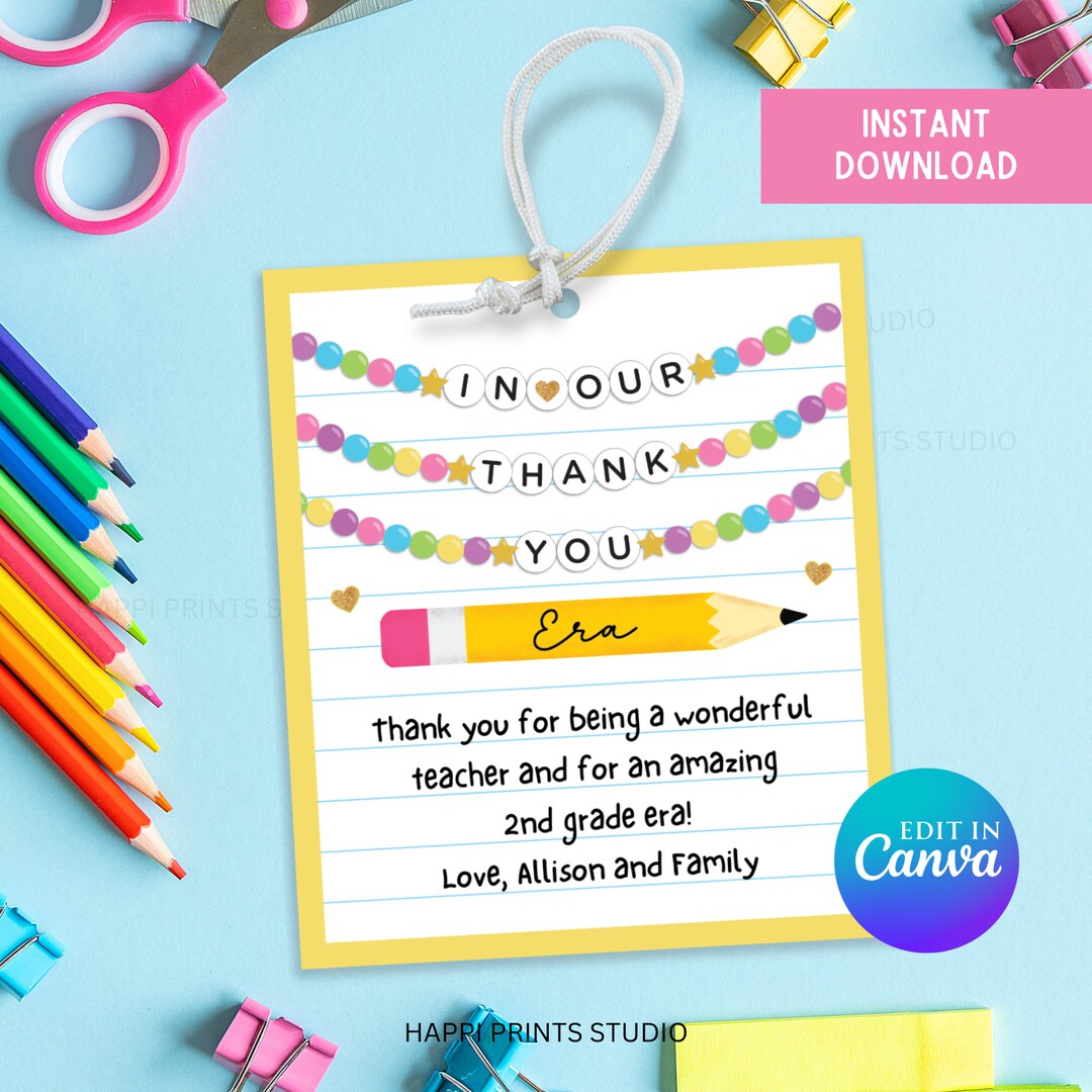 In Our Thank You Era Gift Tag, Editable Friendship Bracelet Teacher ...