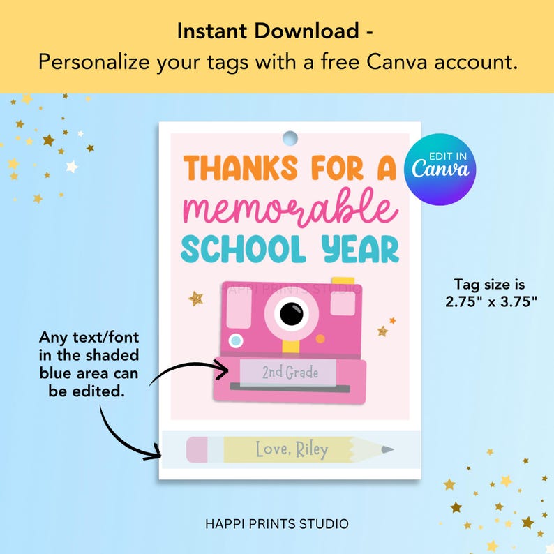 Memorable School Year Tag, Kid Teacher End of School Year Gift Tag ...