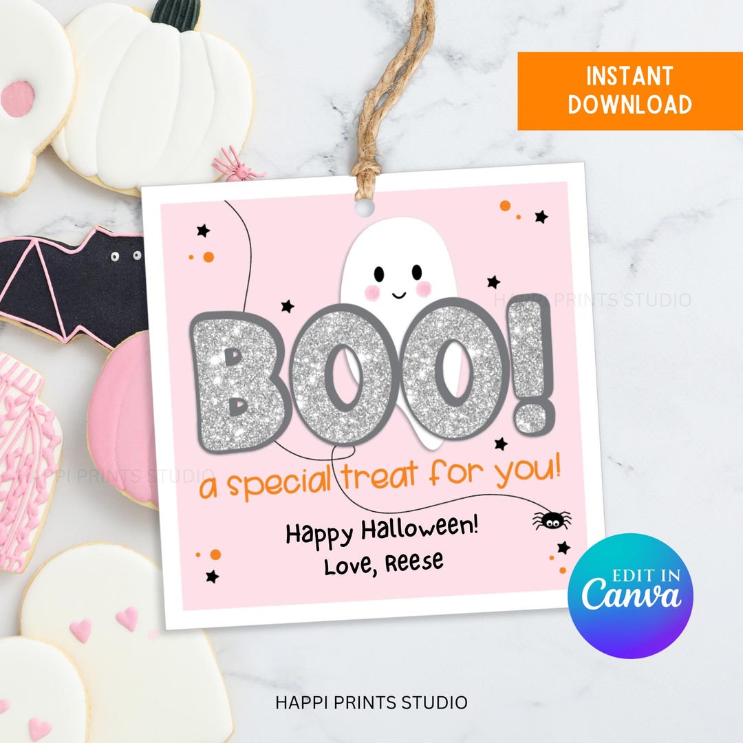 Boo Basket Tag, Halloween Ghost Gift Tag, Editable Halloween Goodie Bag ...