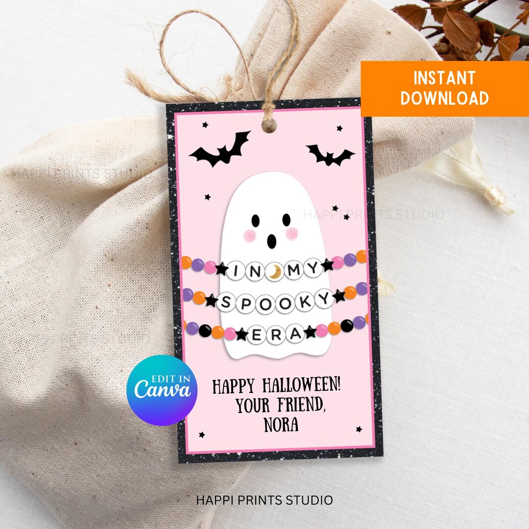 In My Spooky Era Ghost Gift Tag, Editable Friendship Bracelet Halloween ...