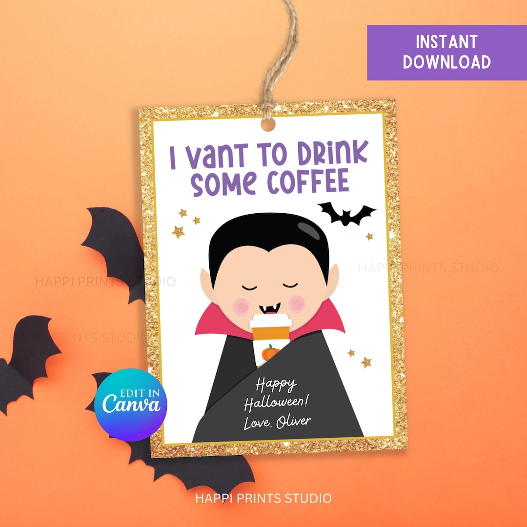Halloween Teacher Coffee Gift Tag, Vampire Coffee Gift Printable ...