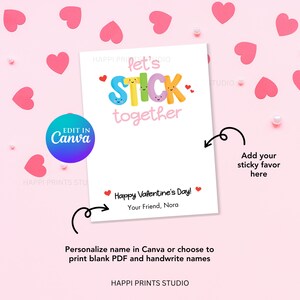 Sticky Hand Favor Valentine Classroom Exchange Card, Let's Stick ...