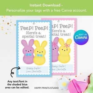 Sweet Treat Easter Peep Bunny Basket Printable Gift Tag, Editable Cute ...