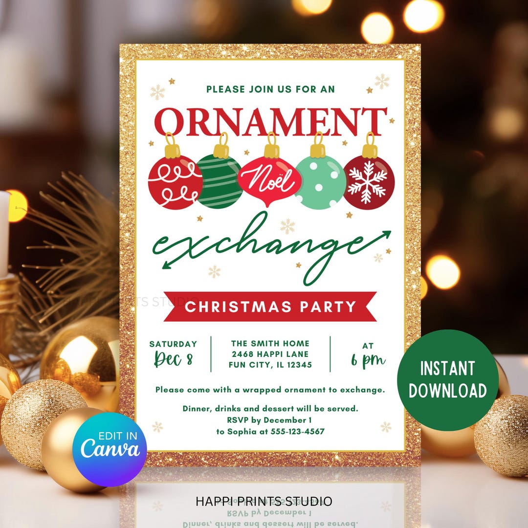 Classic Red Ornament Exchange Christmas Party Invitation, Holiday ...