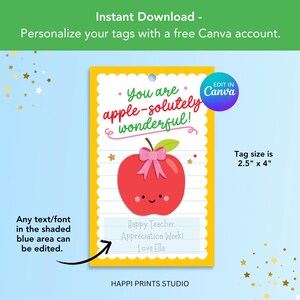 Apple-solutely Wonderful Teacher Appreciation Week Gift Tag, Editable ...