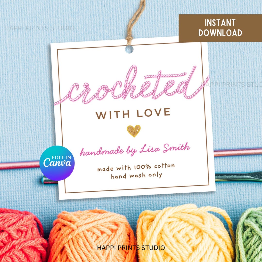 Crocheted With Love Printable Tag, Handmade by Me Care Tags, Knit ...
