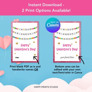 Friendship Bracelet Valentine Card, Valentine Classroom Exchange, Kid ...