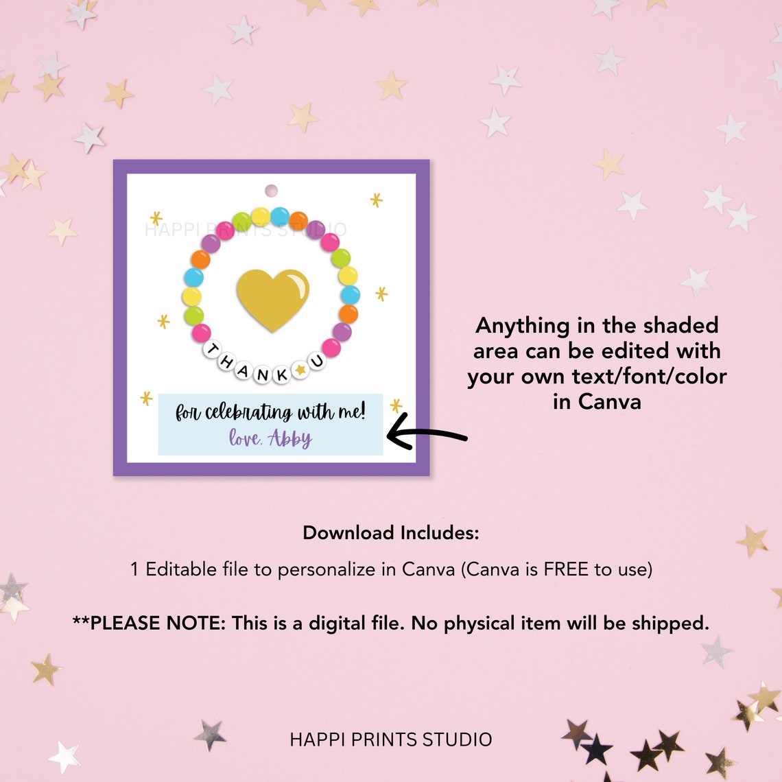 Editable Friendship Bracelet Thank You Tag, Printable Favor Gift Tag ...