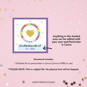 Editable Friendship Bracelet Thank You Tag, Printable Favor Gift Tag ...