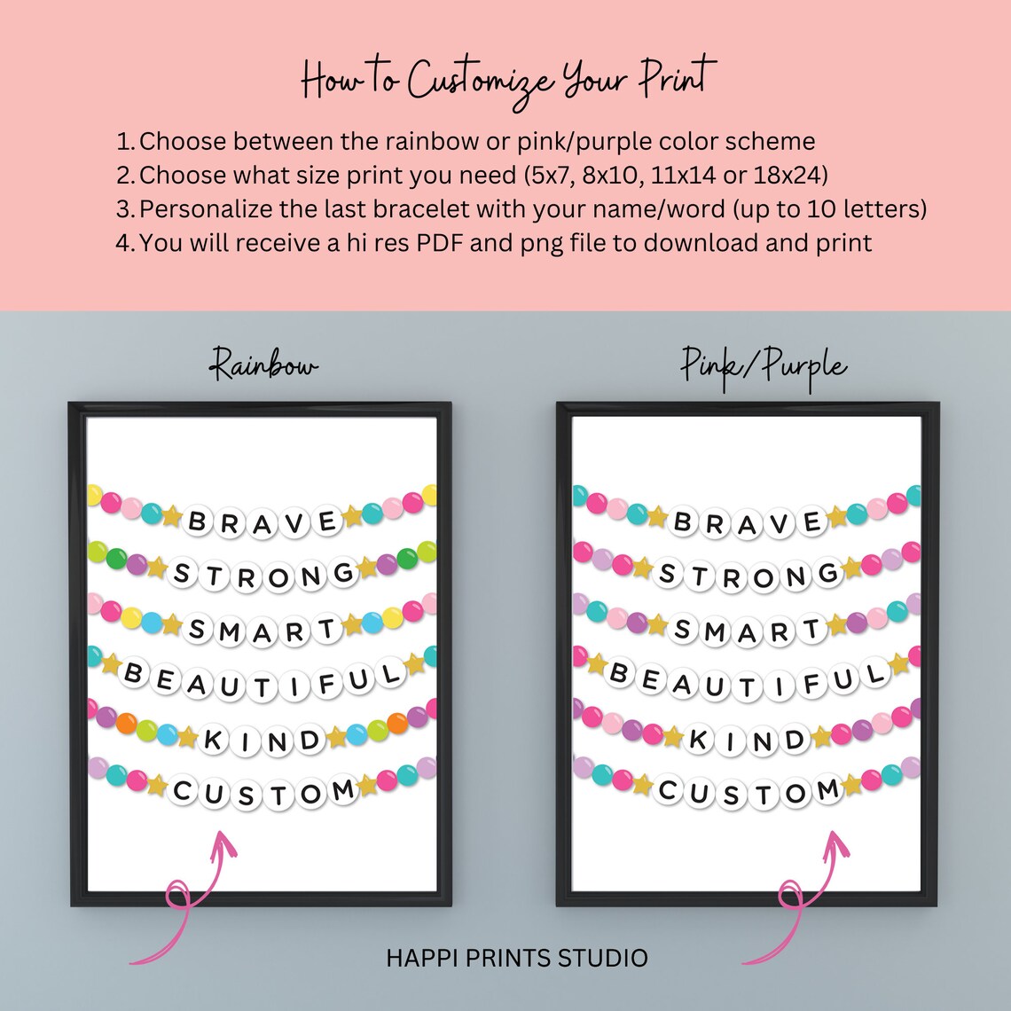 Custom Friendship Bracelet Printable Name Wall Art, Girl Affirmation ...