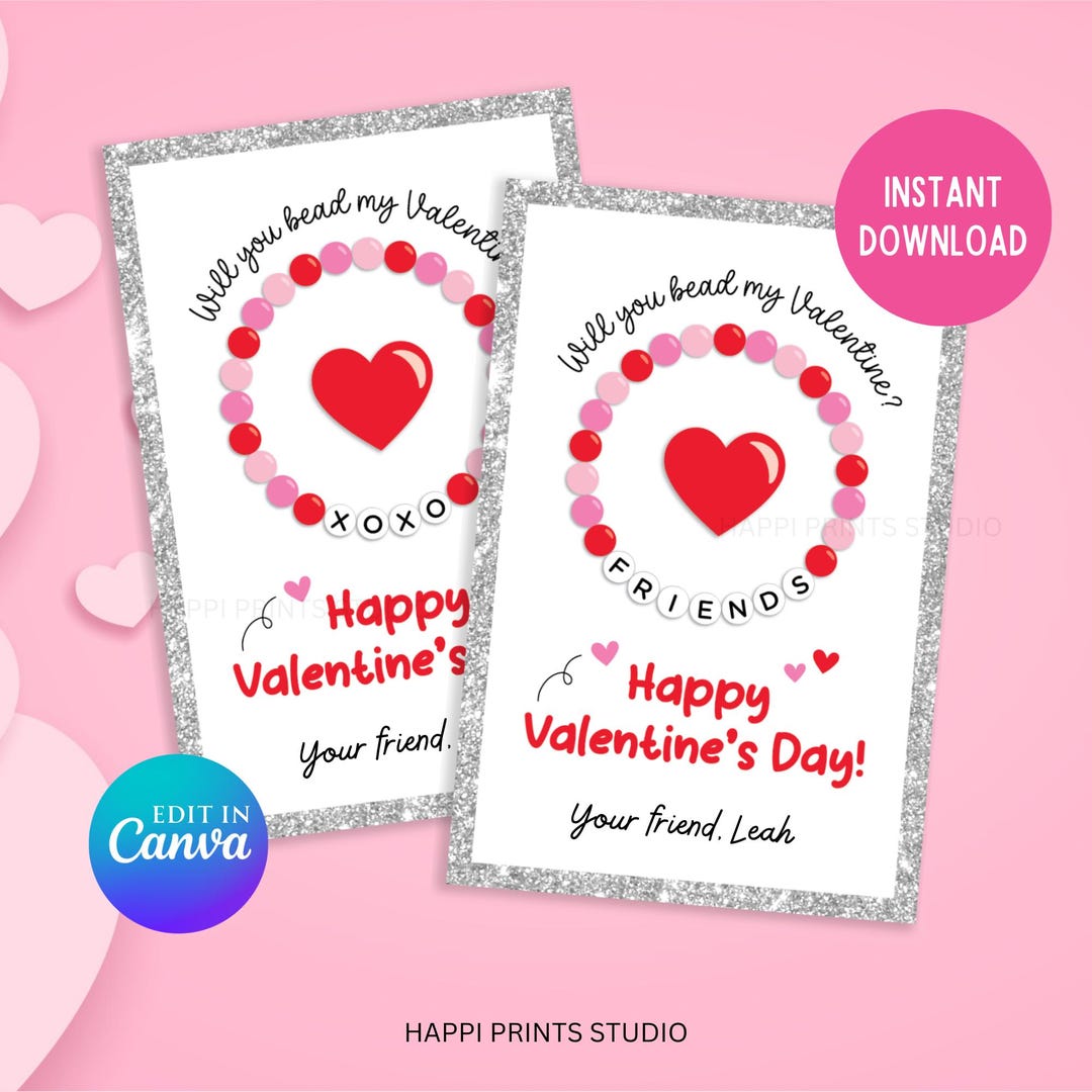 Will You Bead My Valentine Friendship Bracelet Valentine Card ...