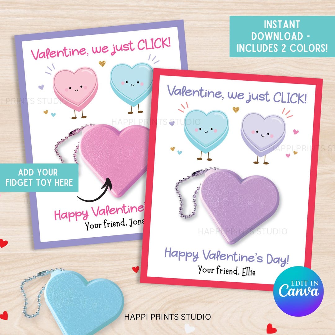 3D Printed Fidget Clicker Valentine Toy Favor Tag, Conversation Heart ...