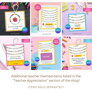 Friendship Bracelet Teacher Thank You Gift Tag, Editable Teacher Apple ...