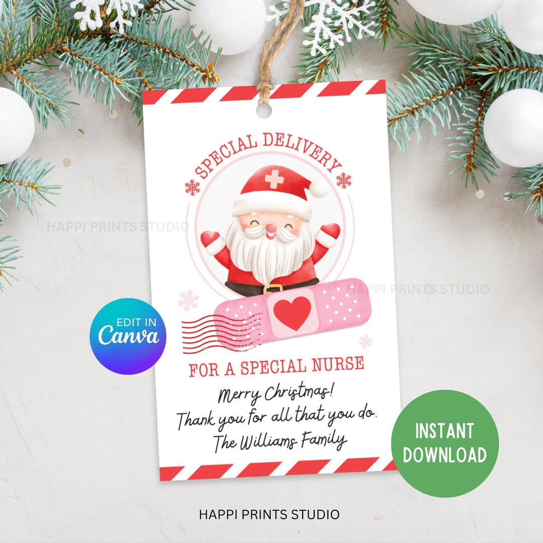 Editable Nurse Appreciation Christmas Gift Tag, Printable Santa Nurse ...