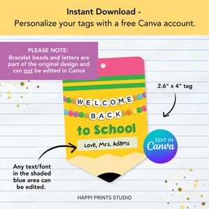 Welcome Back to School Gift Tag, Editable Friendship Bracelet Student ...