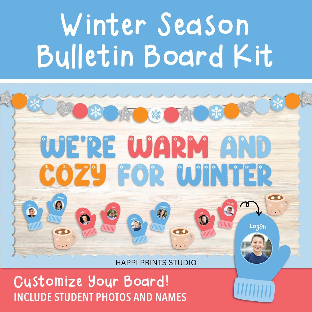 Warm and Cozy Winter Bulletin Board Kit, Mitten Hot Cocoa Winter Photo ...