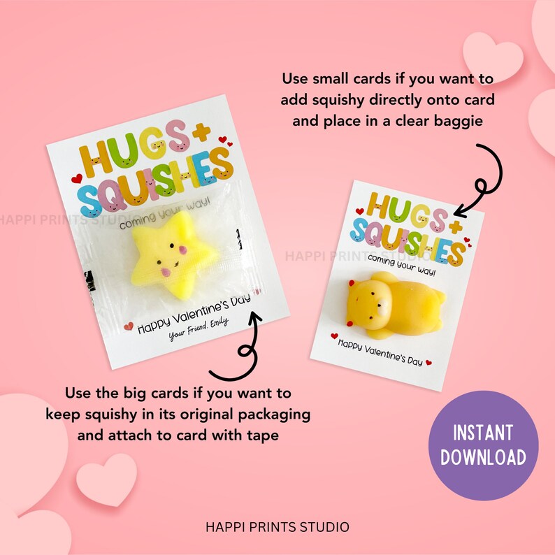 Squishy Valentine Classroom Exchange Card, Hugs and Squishes Tag ...