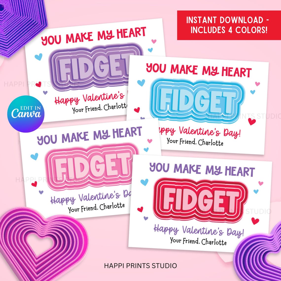 Layered Fidget Valentine Printable Tag, 3D Printed Fidget Valentine Toy ...