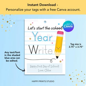 Start the School Year Write Tag, Happy First Day of School Gift Tag ...