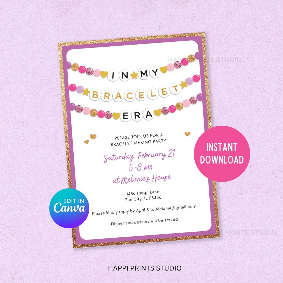 In My Bracelet Era Digital Invitation, Editable Friendship Bracelet ...