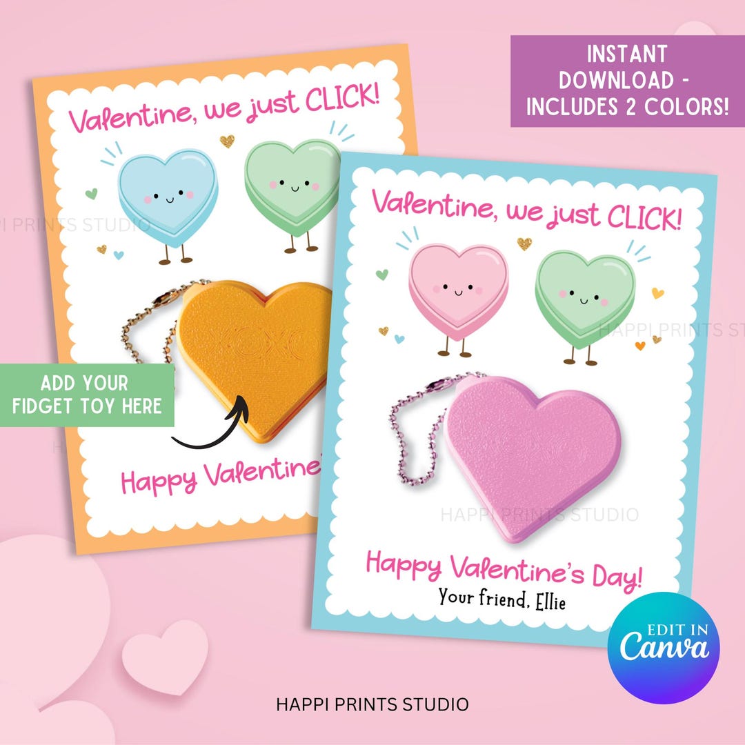 Conversation Heart Clicker Fidget Printable Card, 3D Printed Fidget ...