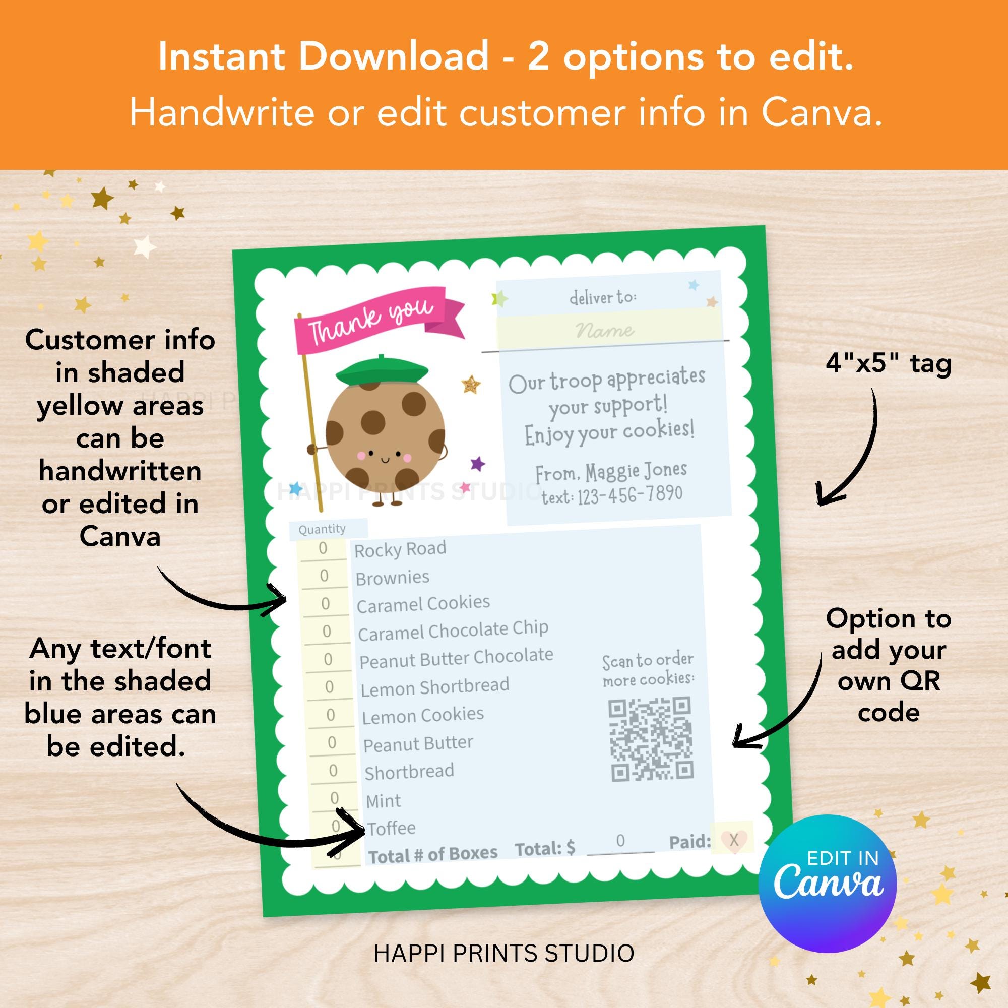 Girl Scout Cookie Thank You Order Form Card Gift Tag, Scout Troop ...