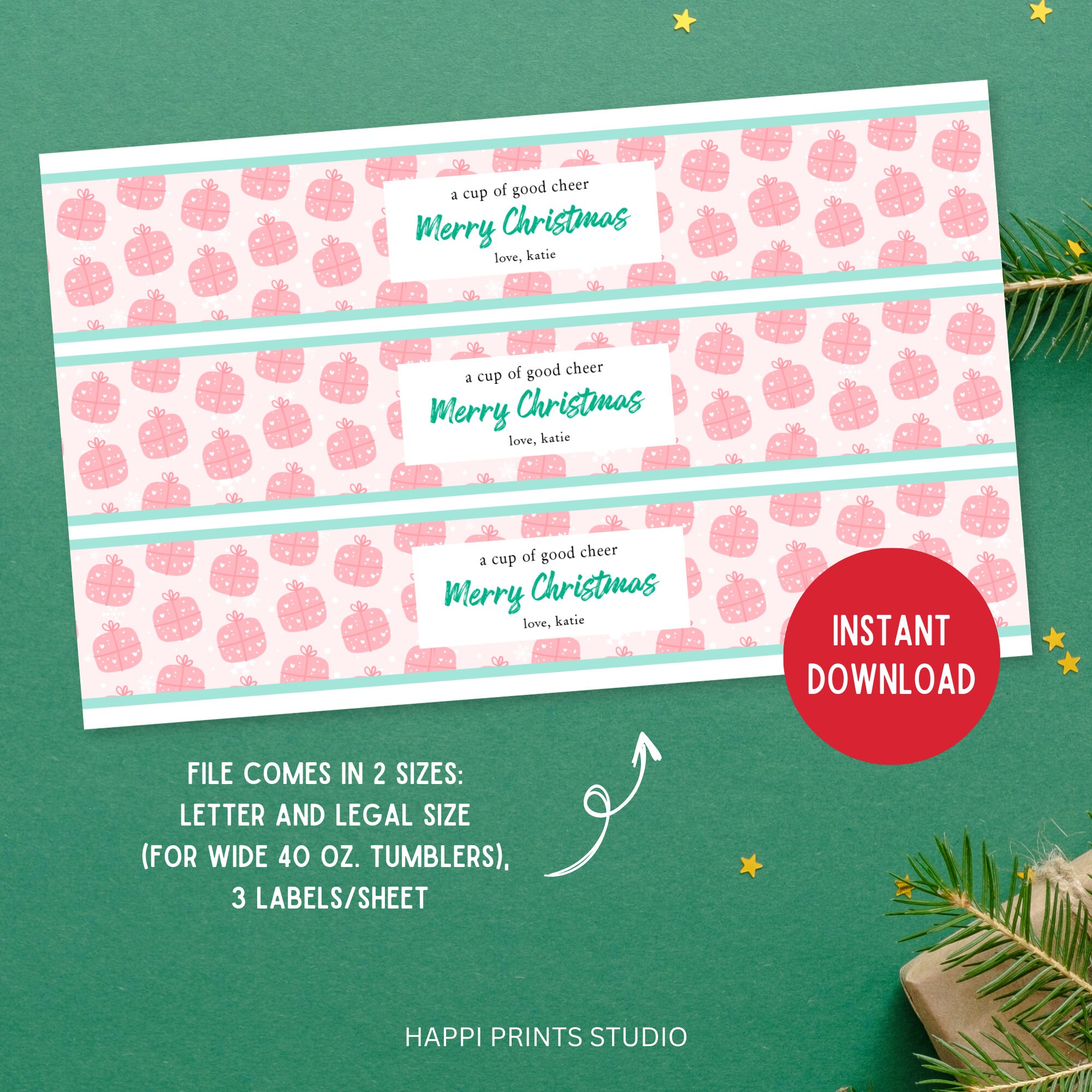 Cup of Good Cheer Personalized 40oz Tumbler Gift Tag, Christmas Gift ...