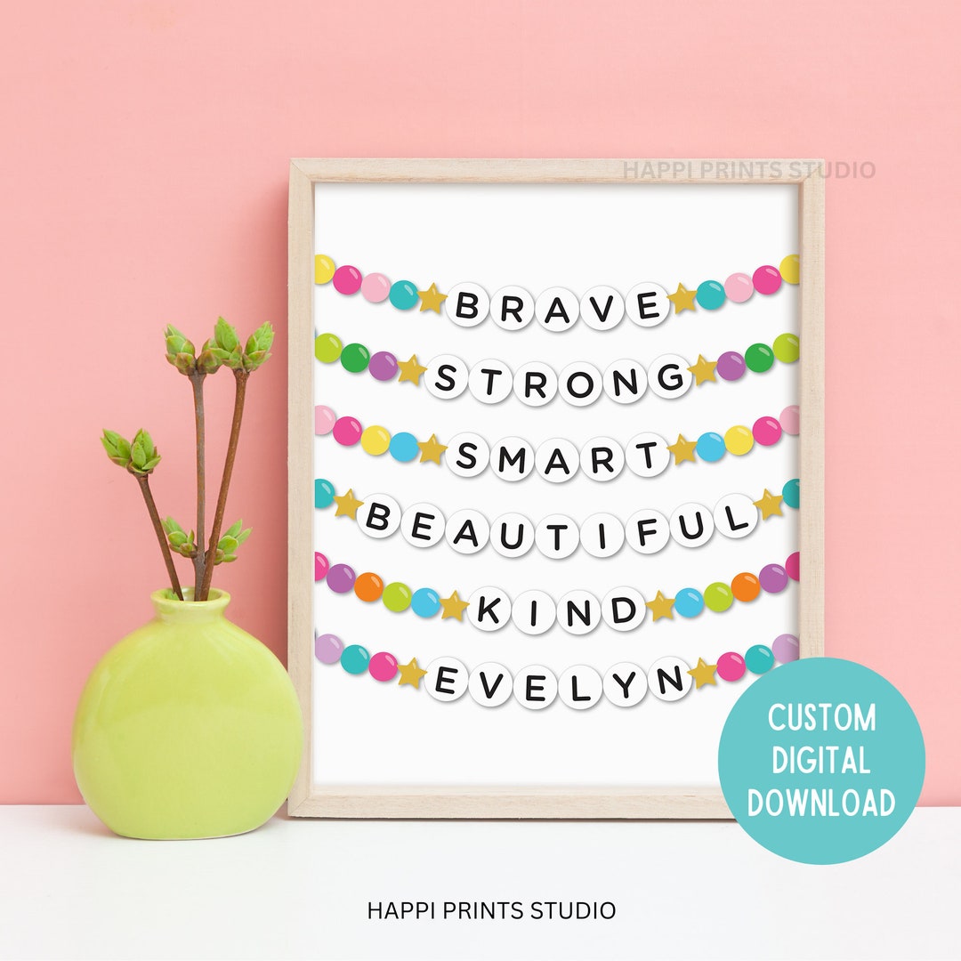 Custom Friendship Bracelet Printable Name Wall Art, Girl Affirmation ...