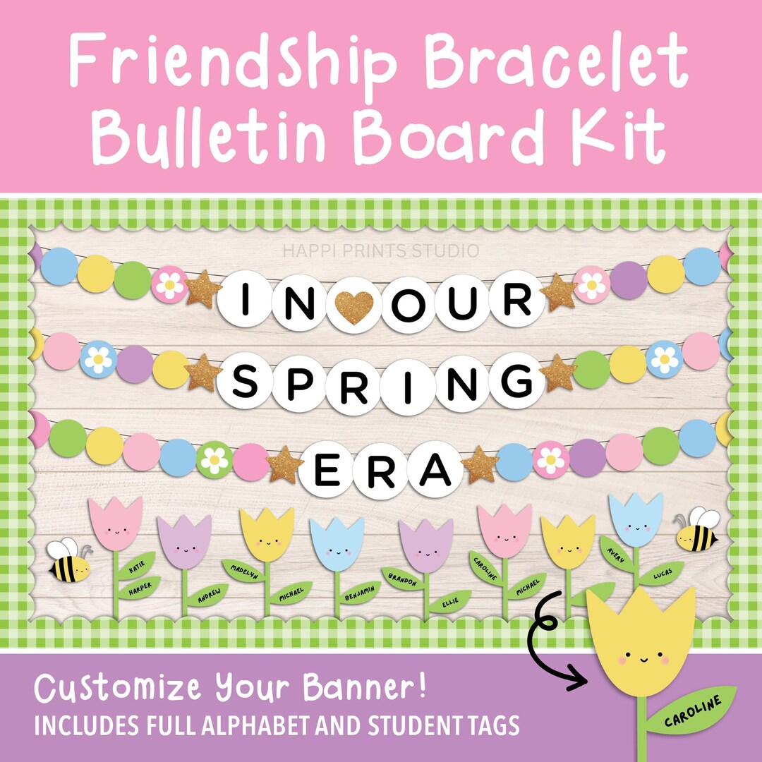 In Our Spring Era Friendship Bracelet Banner Bulletin Board Kit, Spring ...