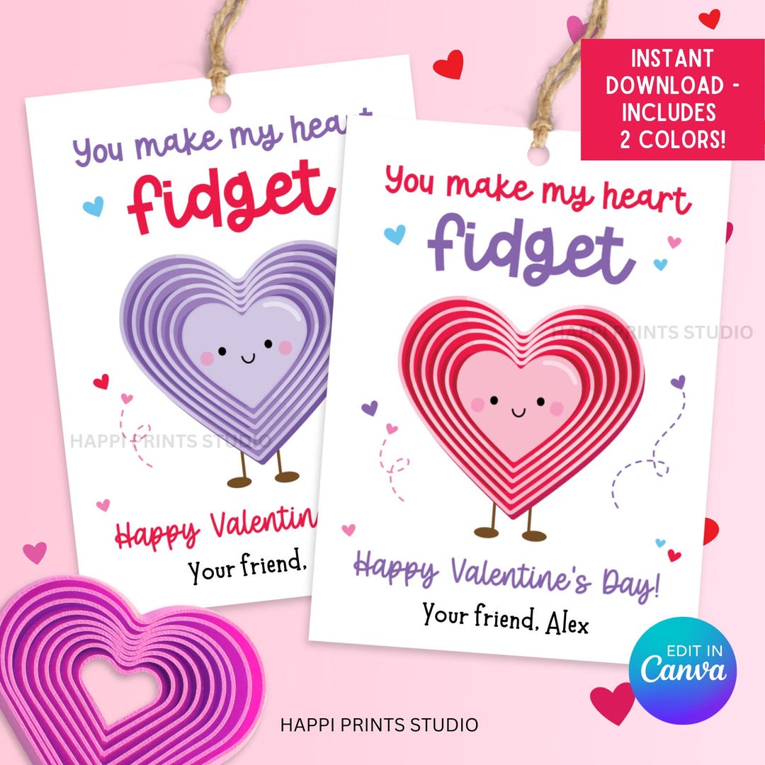 Layered 3D Heart Fidget Valentine Tag, 3D Printed Fidget Heart ...
