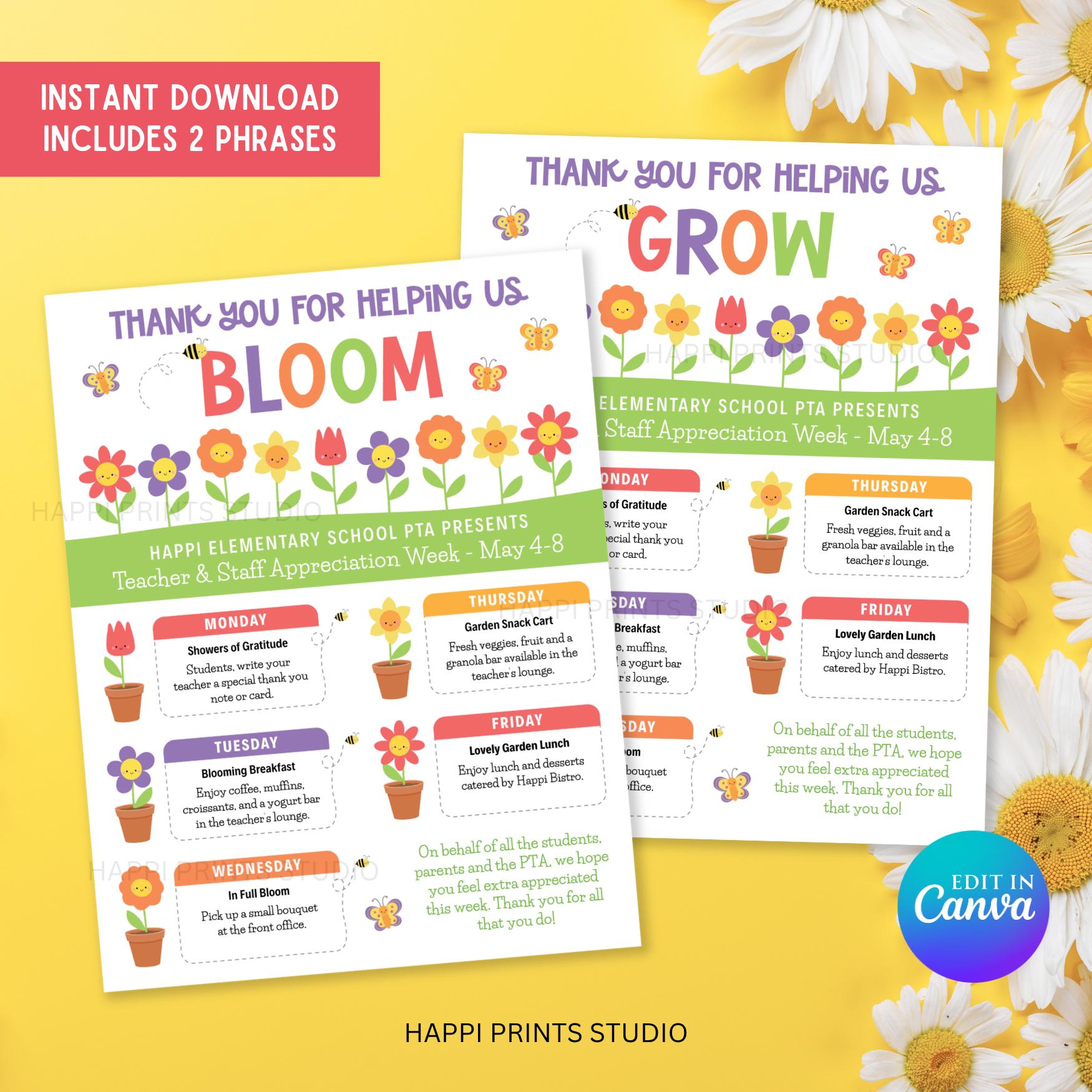 Flower Grow Theme Teacher Appreciation Week Flyer, Thank You for ...