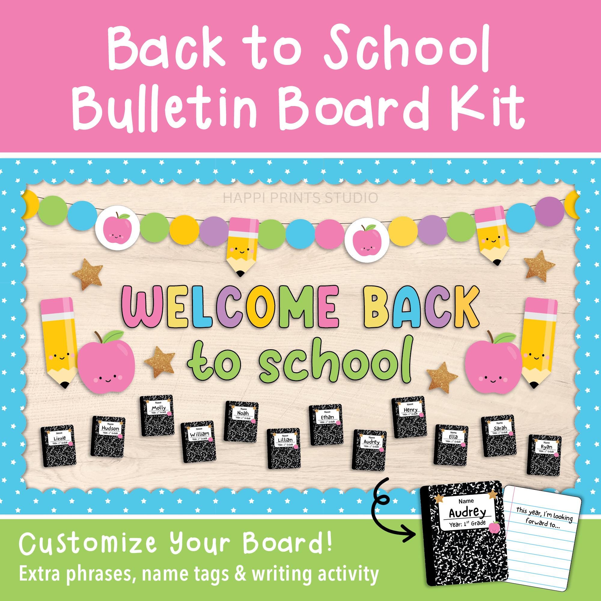 Pastel Composition Book Welcome Back to School Bulletin Board Kit ...