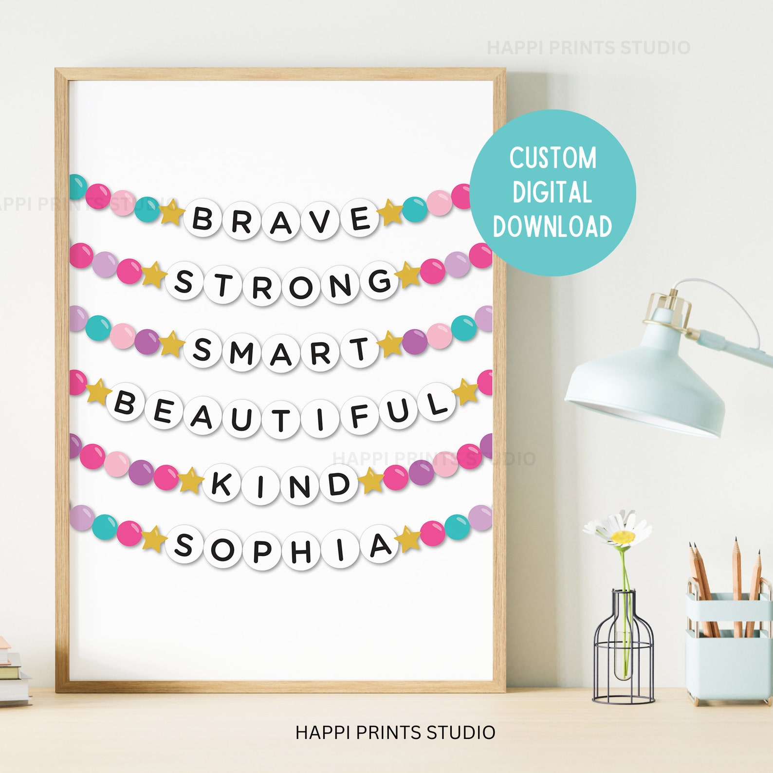 Custom Friendship Bracelet Printable Name Wall Art, Girl Affirmation ...