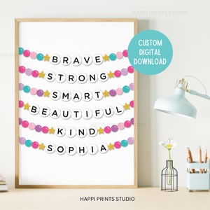 Custom Friendship Bracelet Printable Name Wall Art, Girl Affirmation ...