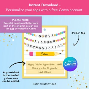 In Our Teacher Appreciation Era Gift Tag, Editable Friendship Bracelet ...