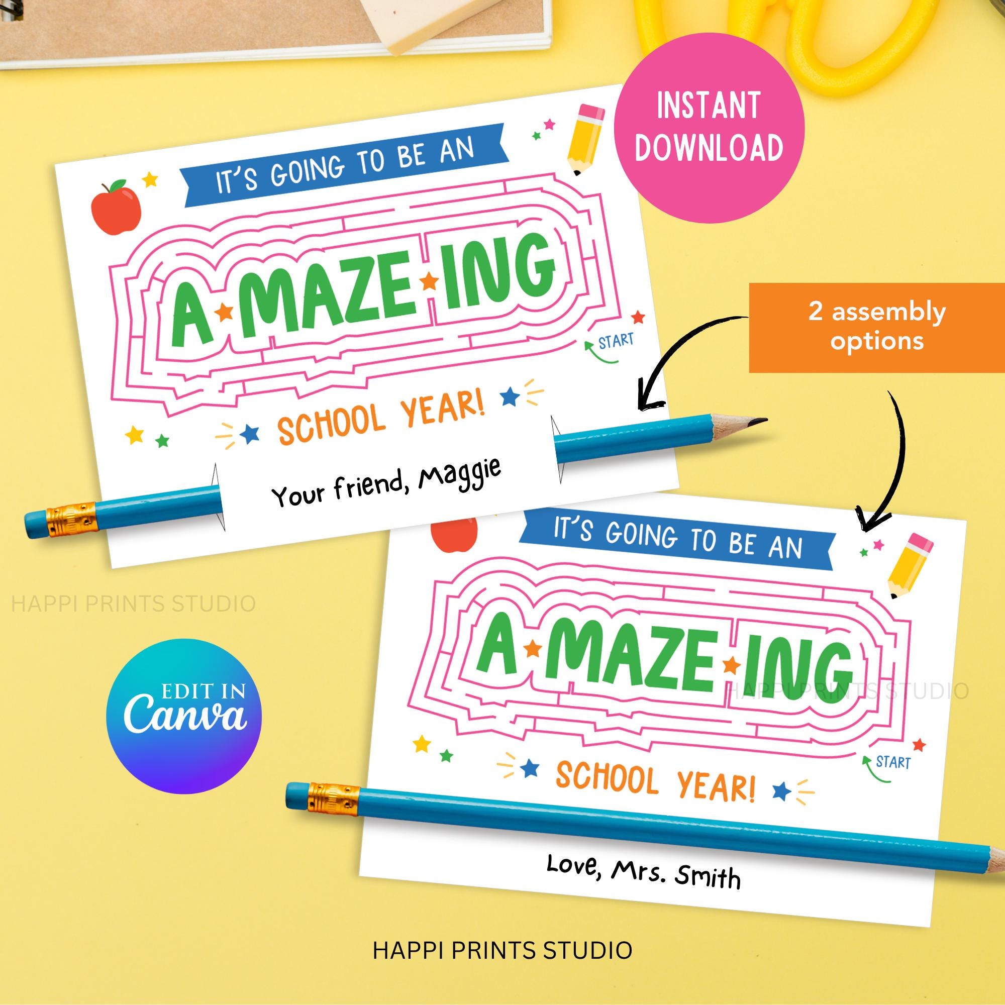 Amazing School Year Pencil Favor Card, Amazeing Maze First Day of ...