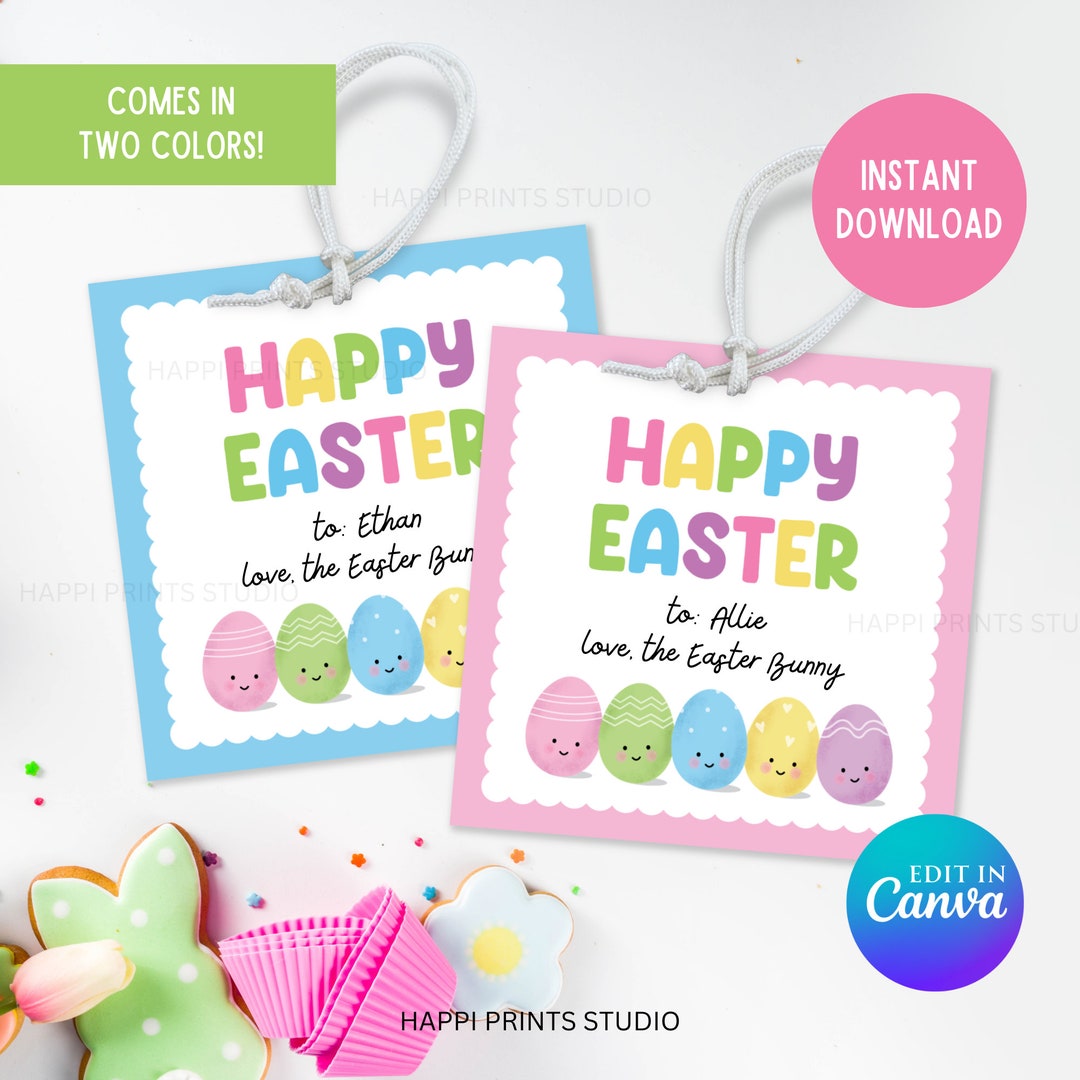 Easter Basket Gift Tag Printable, Personalized Kid Easter Basket Tag ...