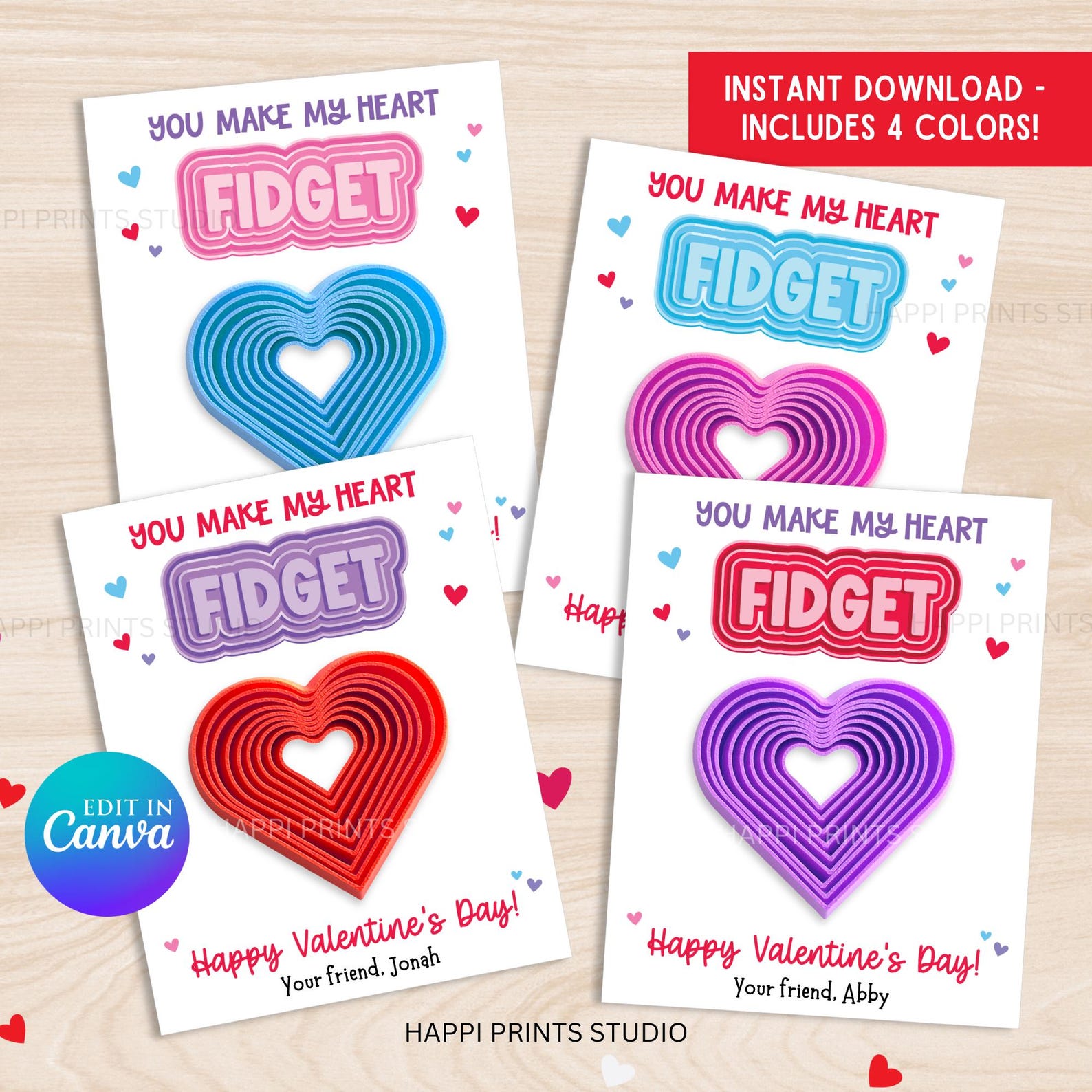 Layered Fidget Heart Valentine Printable Tag, 3D Printed Heart Fidget ...