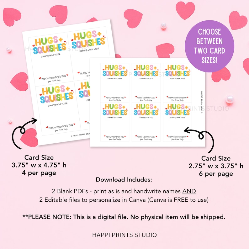 Squishy Valentine Classroom Exchange Card, Hugs and Squishes Tag ...