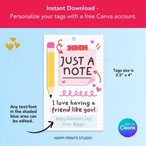 Editable Pencil Valentine Printable Gift Tag, Valentine Classroom ...
