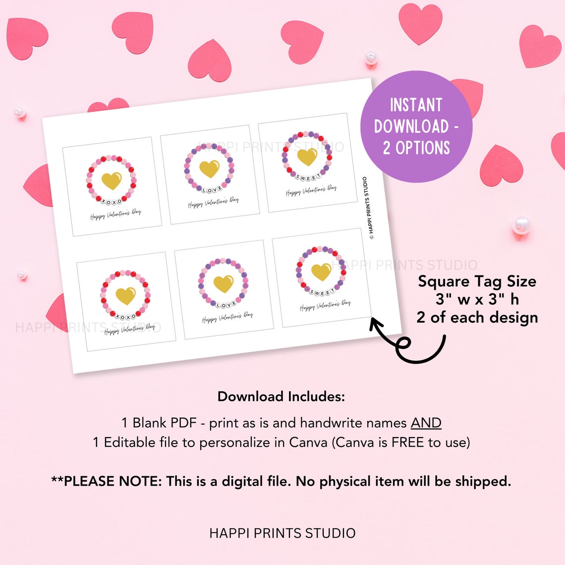 Friendship Bracelet Valentine Gift Tag, Classroom Valentine Treat Bag ...