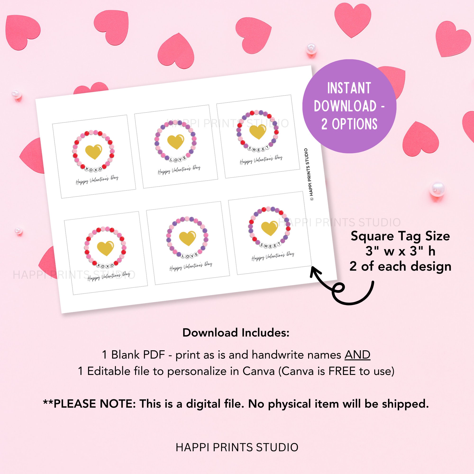 Friendship Bracelet Valentine Gift Tag, Classroom Valentine Treat Bag ...